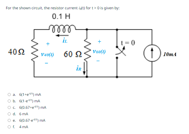 Solved For the shown circuit, the resistor current ik(t) | Chegg.com