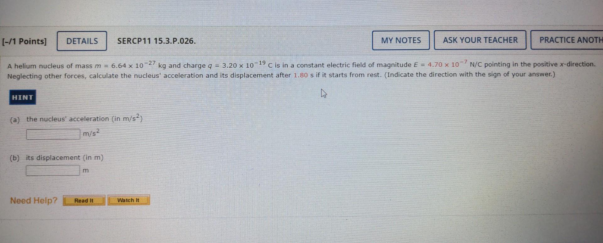 Solved A helium nucleus of mass m=6.64×10−27 kg and charge | Chegg.com