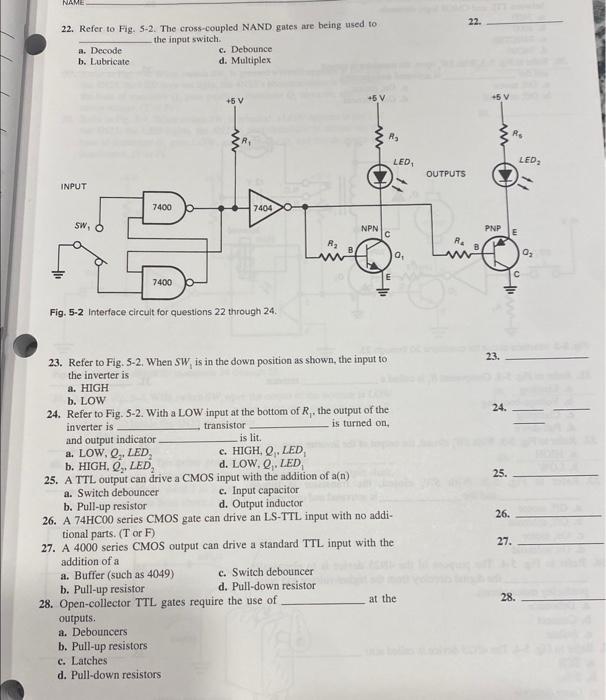 Solved 22. Refer to Fig. 5-2. The cross-coupled NAND gates | Chegg.com