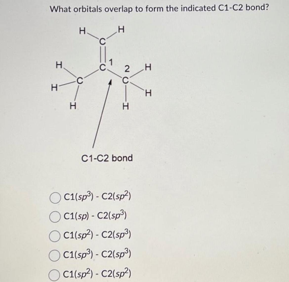 Solved What orbitals overlap to form the indicated C1-C2 | Chegg.com