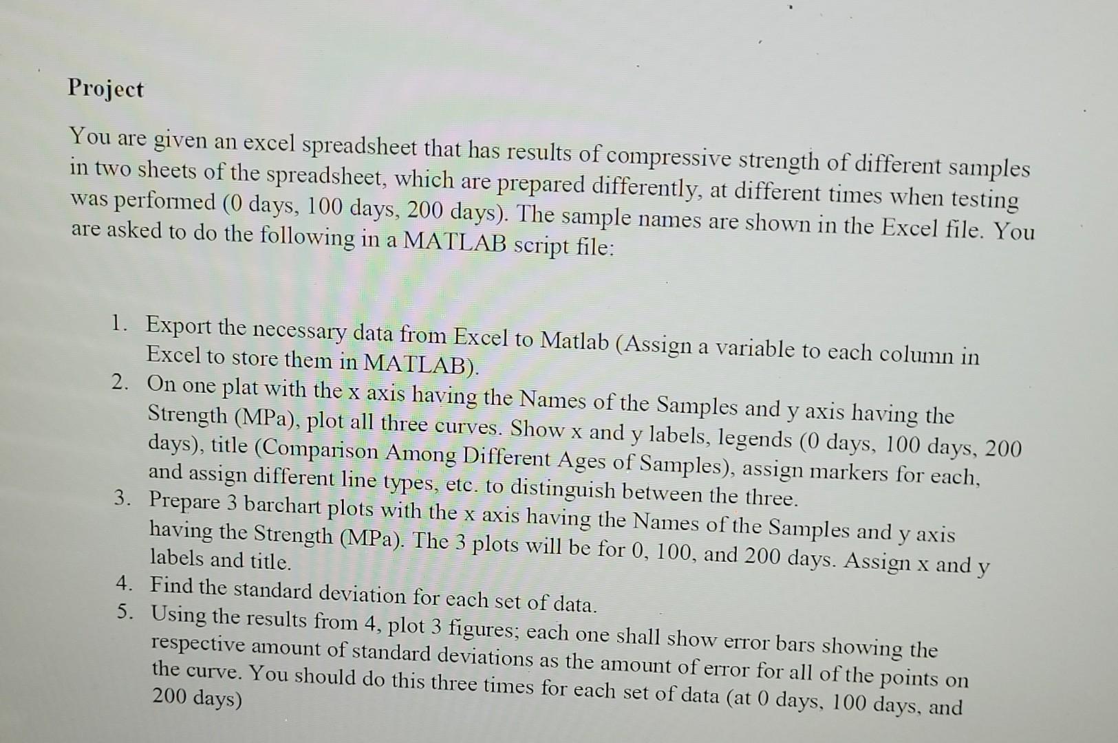 Solved Project You are given an excel spreadsheet that has | Chegg.com