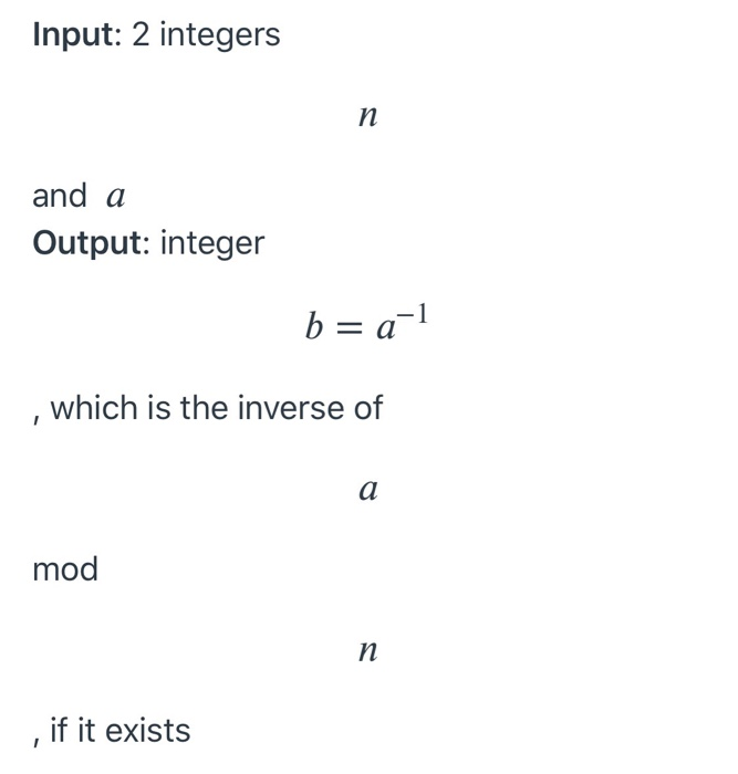 Solved Project 2: The Inverse Modulo n [MOD] Textbook | Chegg.com