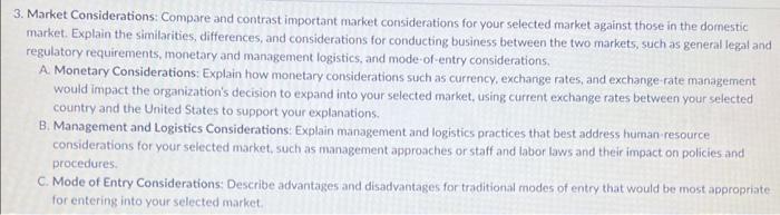 3. Market Considerations: Compare and contrast | Chegg.com