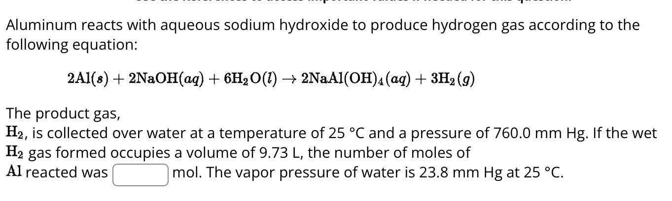 Solved Aluminum reacts with aqueous sodium hydroxide to | Chegg.com