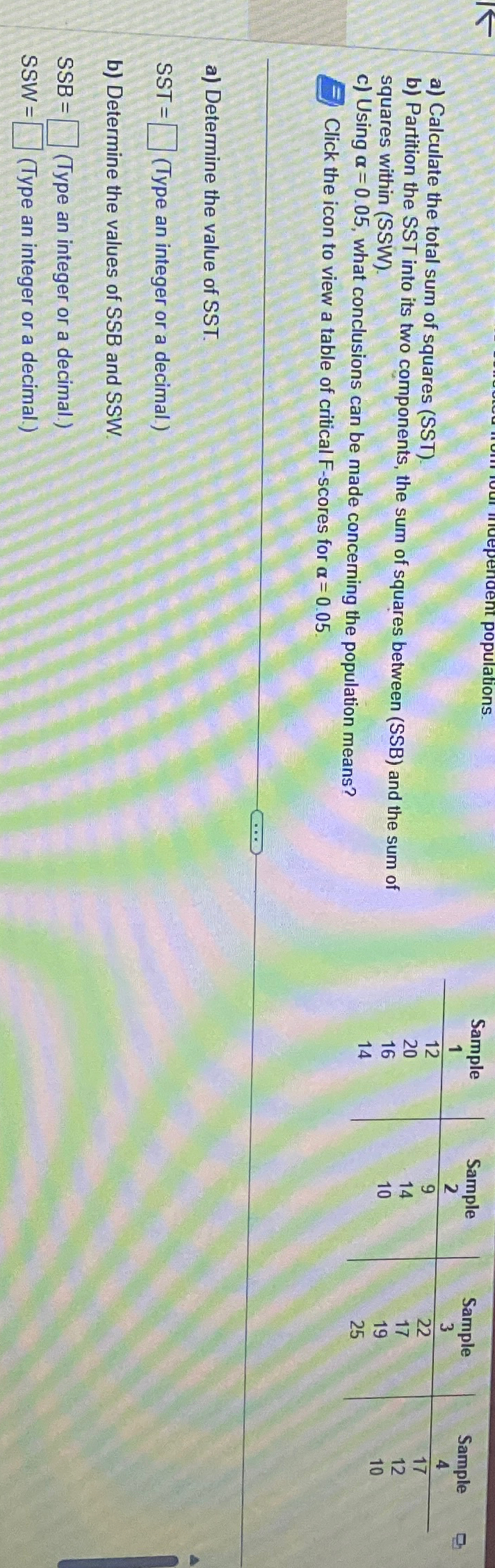 A ﻿calculate The Total Sum Of Squares Sst B