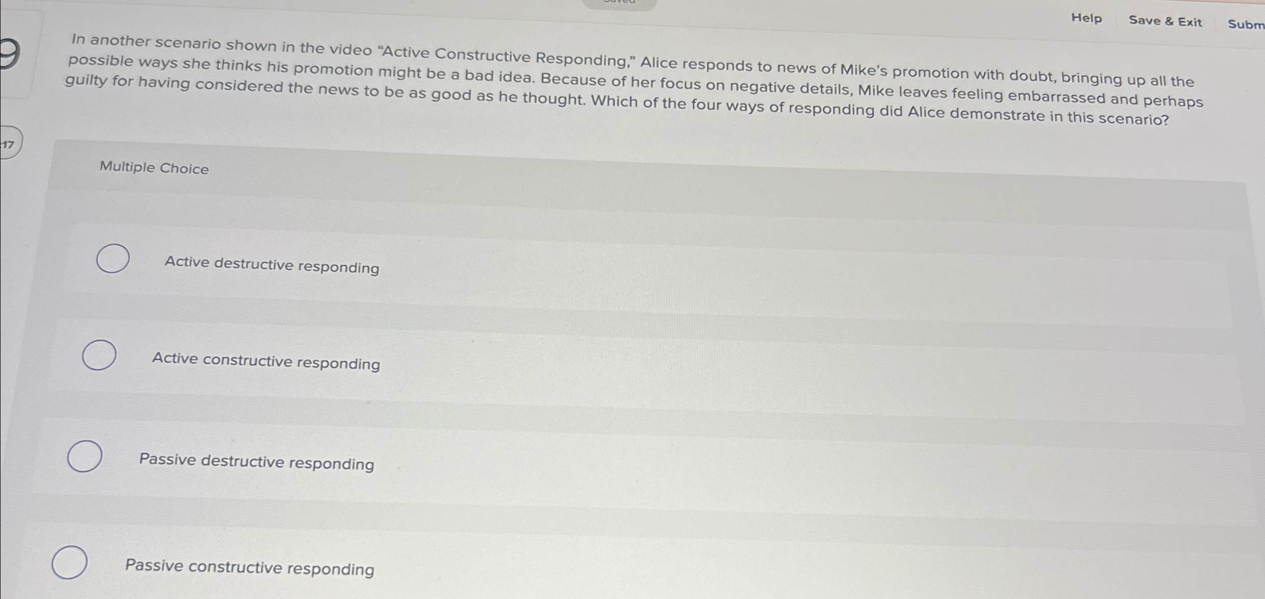 Solved HelpSave & ExitIn another scenario shown in the video | Chegg.com