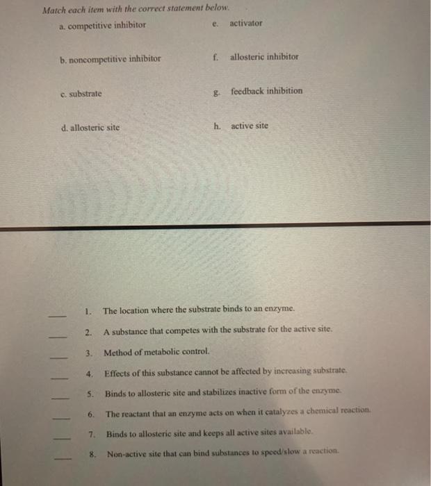 Solved Match each item with the correct statement below. a. | Chegg.com