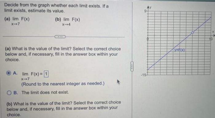 Solved Decide from the graph whether each limit exists. If a | Chegg.com