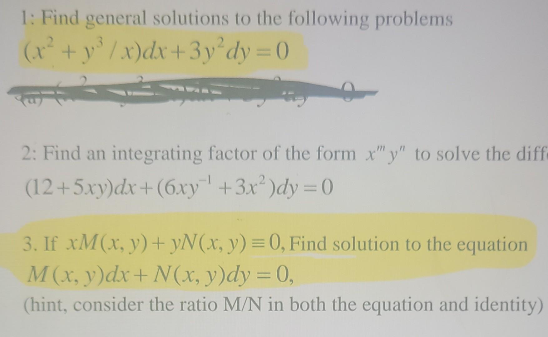 Solved 1: Find general solutions to the following problems | Chegg.com