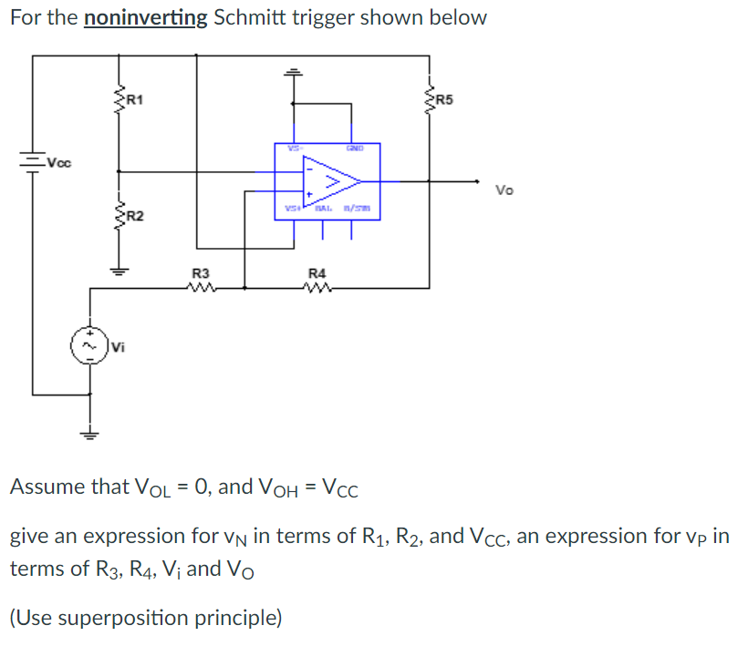 Solved For the noninverting Schmitt trigger shown | Chegg.com