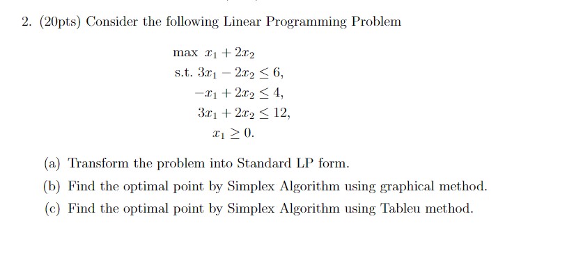 Solved (20pts) ﻿Consider the following Linear Programming | Chegg.com