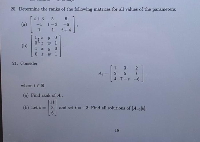 Solved 20. Determine the ranks of the following matrices for | Chegg.com