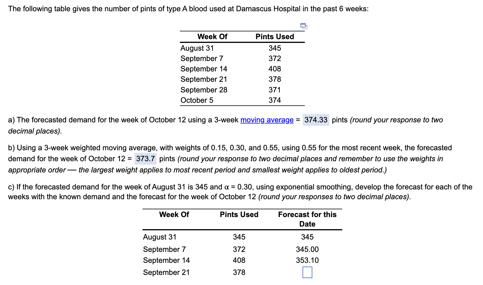Solved The following table gives the number of pints of type | Chegg.com