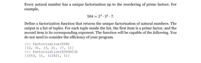 Solved Every natural number has a unique factorization up to | Chegg.com