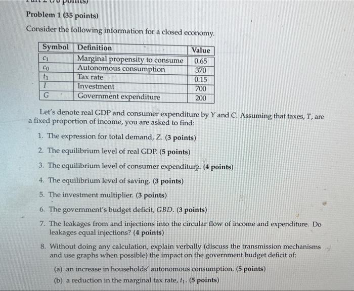 Solved Problem 1 (35 points) Consider the following | Chegg.com