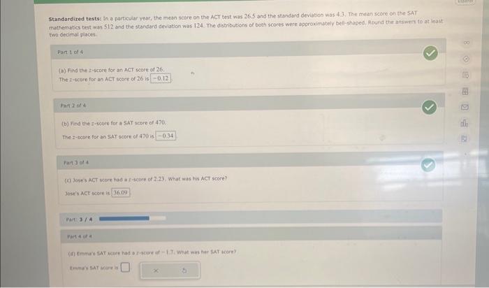 Solved Standardized tests: in a particular vear, the mean | Chegg.com