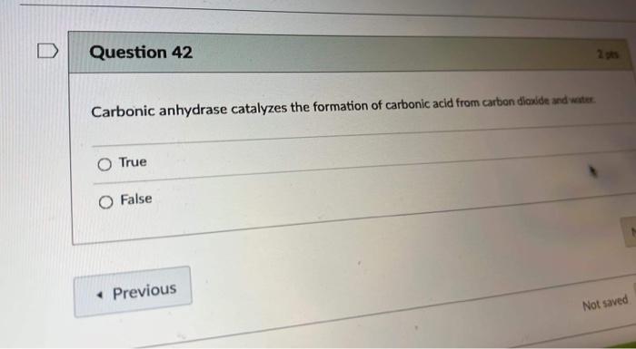 Solved Question 42 Carbonic anhydrase catalyzes the | Chegg.com