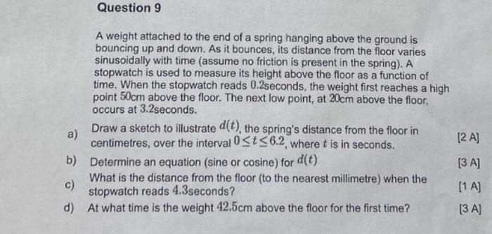 Solved A weight attached to the end of a spring hanging | Chegg.com