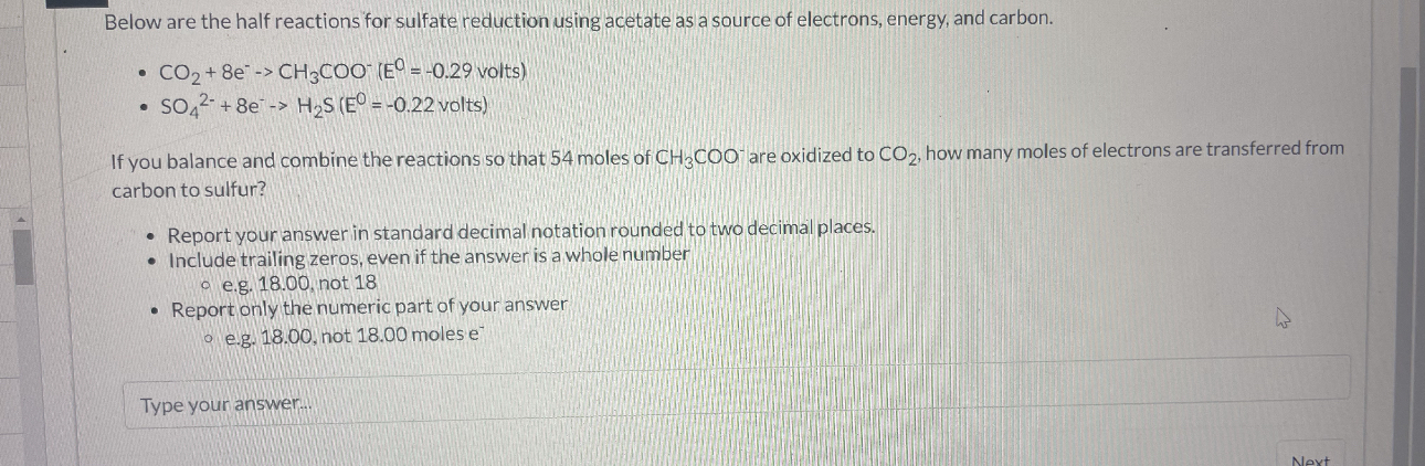 Solved Below are the half reactions for sulfate reduction | Chegg.com
