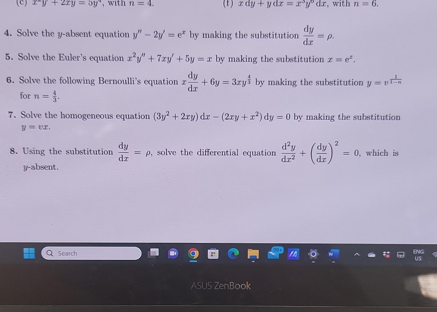 Solved 4. Solve the y-absent equation y′′−2y′=ex by making | Chegg.com