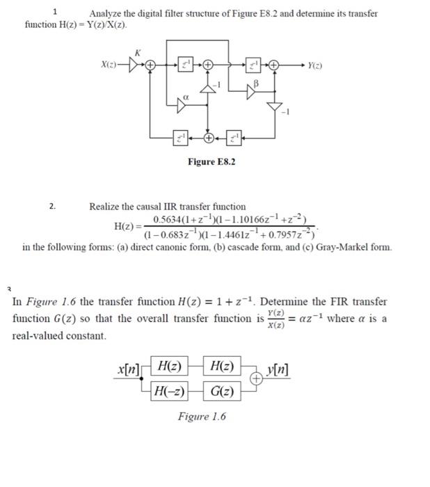 Solved 1 Analyze the digital filter structure of Figure E8.2 | Chegg.com