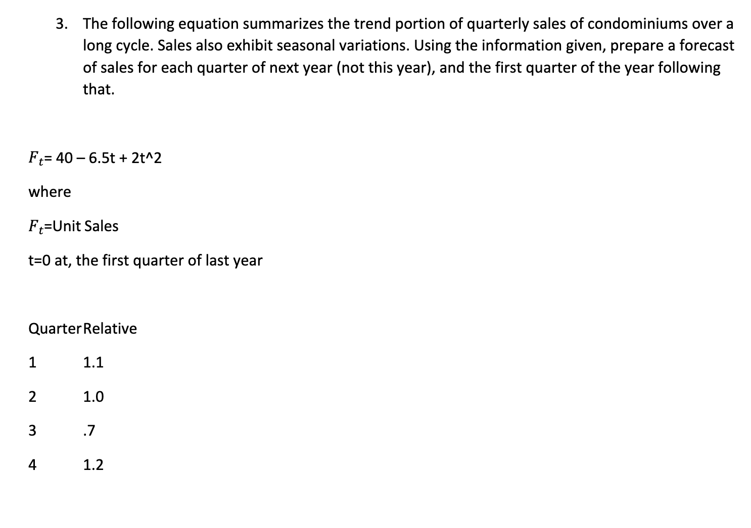 Solved The following equation summarizes the trend portion | Chegg.com