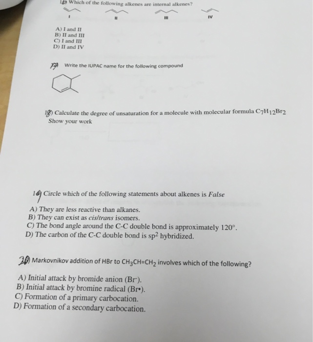 Solved lb Which of the following alkenes are internal | Chegg.com