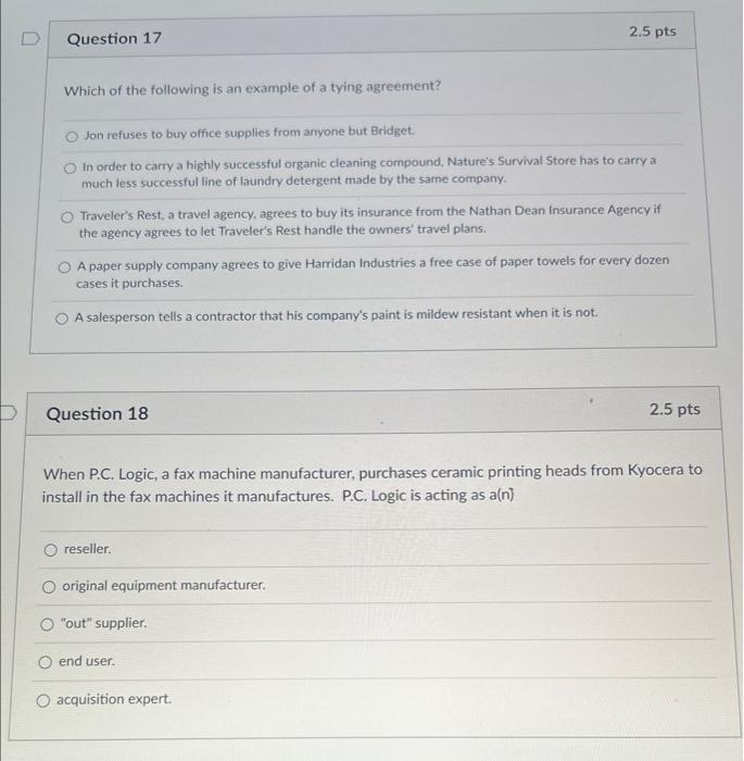 Solved Which of the following is an example of a tying | Chegg.com