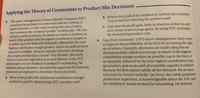 Applying the Theory of Constraints to Product Mix | Chegg.com