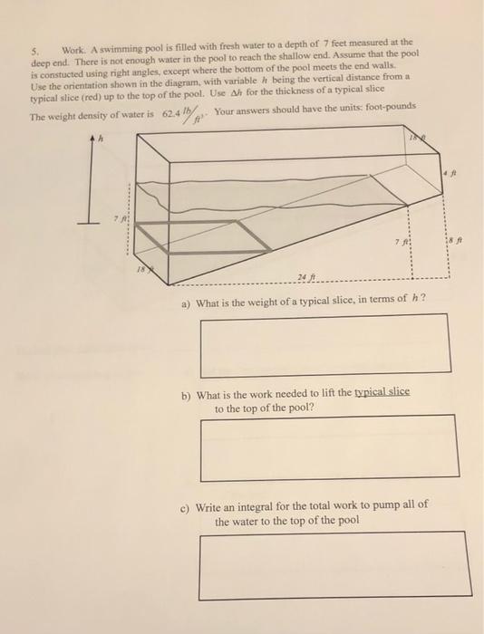 Solved 3. Work. A swimming pool is filled with fresh water | Chegg.com