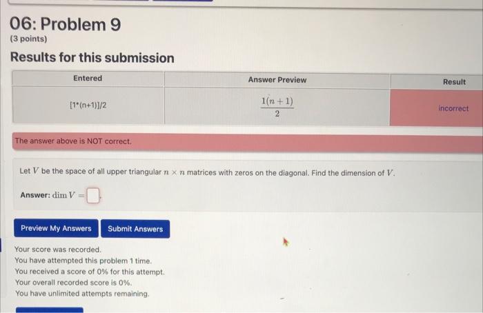Solved 06: Problem 9 (3 points) Results for this submicsion | Chegg.com