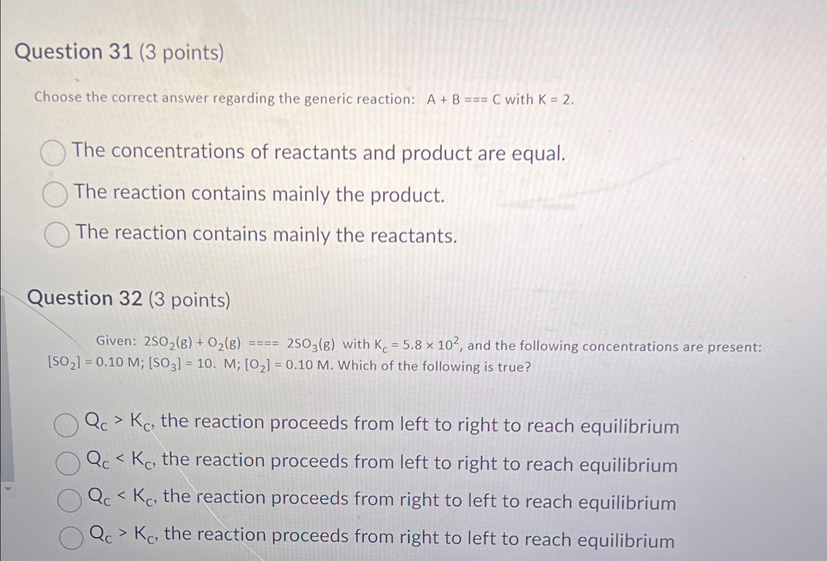 Solved Question 31 (3 ﻿points)Choose the correct answer | Chegg.com