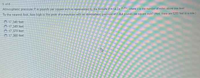 Solved Atmosphenc pressure P in pounds per square inch is | Chegg.com