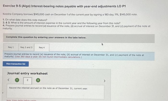 Solved Exercise 9-5 (Algo) Interest-bearing notes payable | Chegg.com
