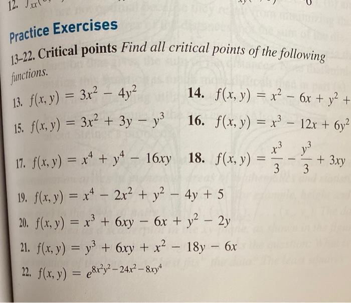 Solved 12. Practice Exercises 13-22. Critical points Find | Chegg.com