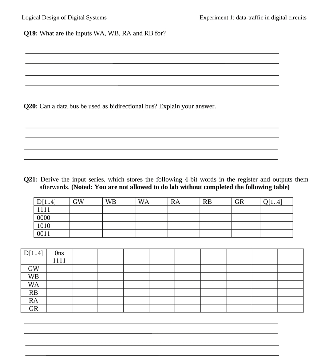 Logical Design of Digital SystemsExperiment 1: | Chegg.com