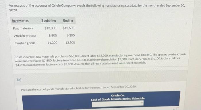 Solved An analysis of the accounts of Oriole Company reveals | Chegg.com