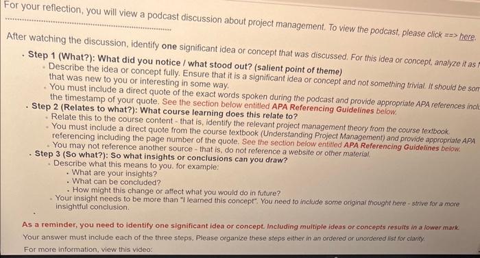 Solved your reflection, you will view a podcast discussion | Chegg.com