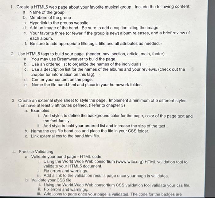 Solved 1. Create a HTML5 web page about your favorite | Chegg.com