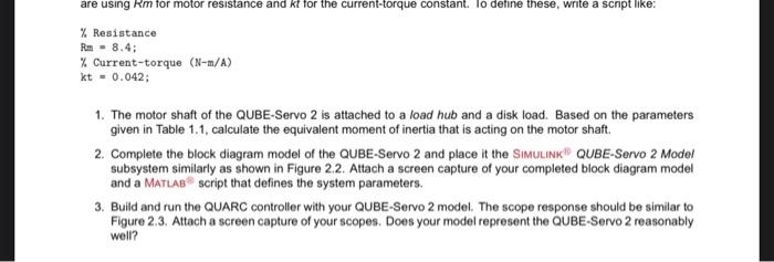Solved Table 1.1: QUBE-Servo 2 system parameters Using | Chegg.com