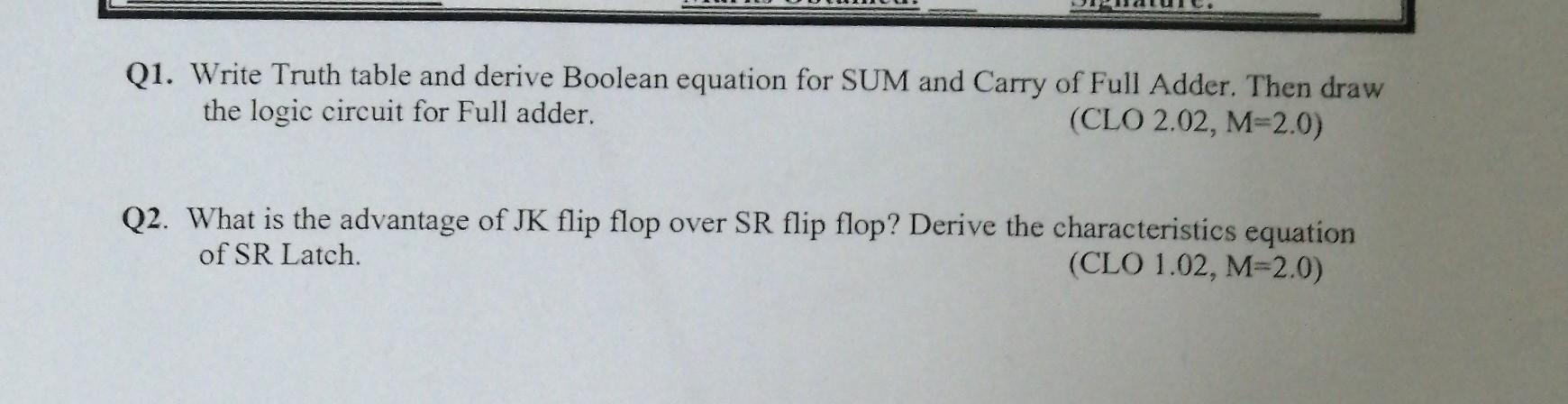 Solved Q1 Write Truth Table And Derive Boolean Equation For
