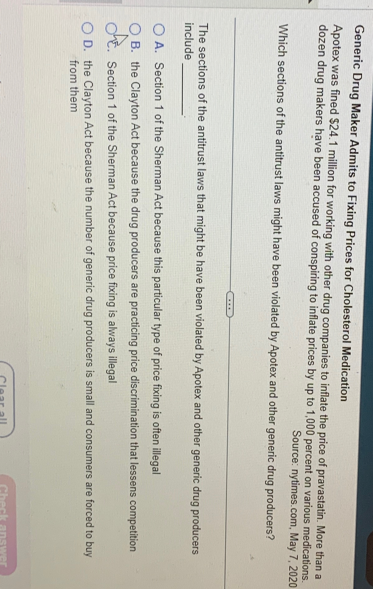 Solved Generic Drug Maker Admits to Fixing Prices for | Chegg.com