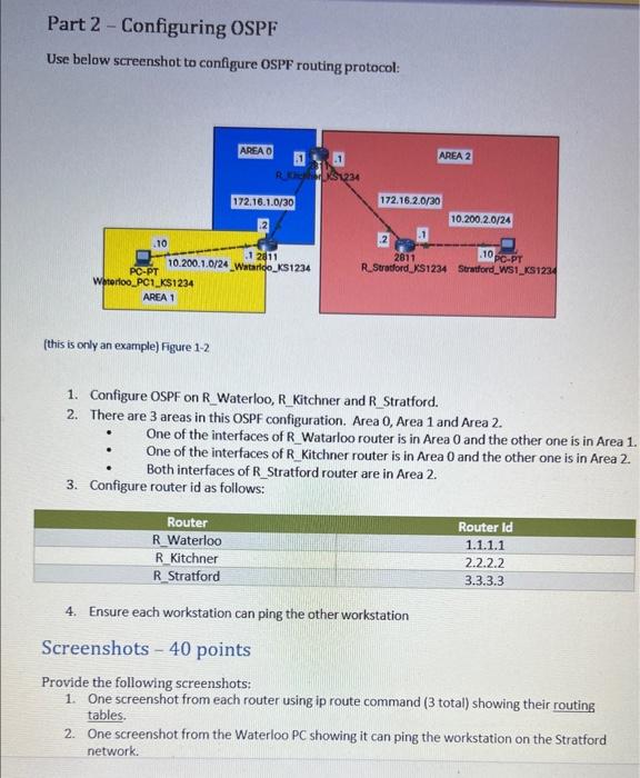 Solved Part 2 - Configuring OSPF Use below screenshot to | Chegg.com