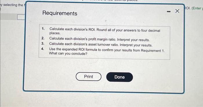 Data tableRequirements 1. Calculate each division's | Chegg.com