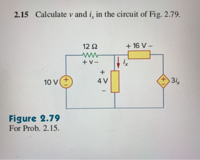 Solved 2.15 Calculate v and i, in the circuit of Fig. 2.79. | Chegg.com