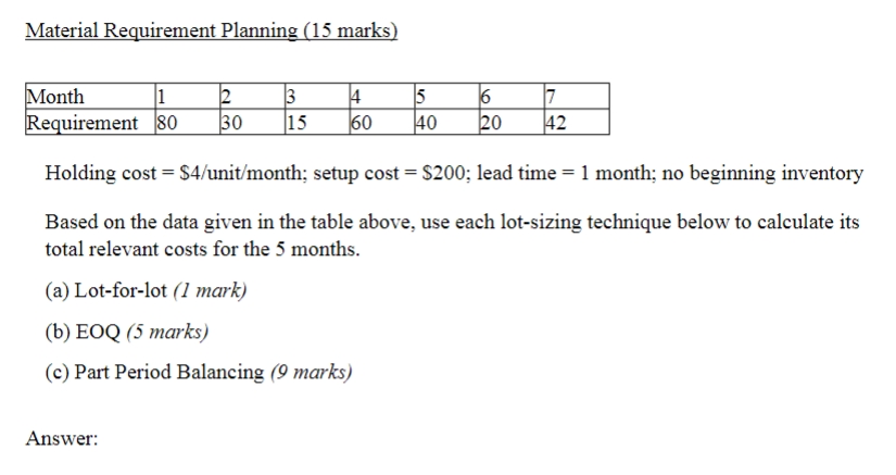 Solved Material Requirement Planning ( 15 ﻿marks)Holding | Chegg.com
