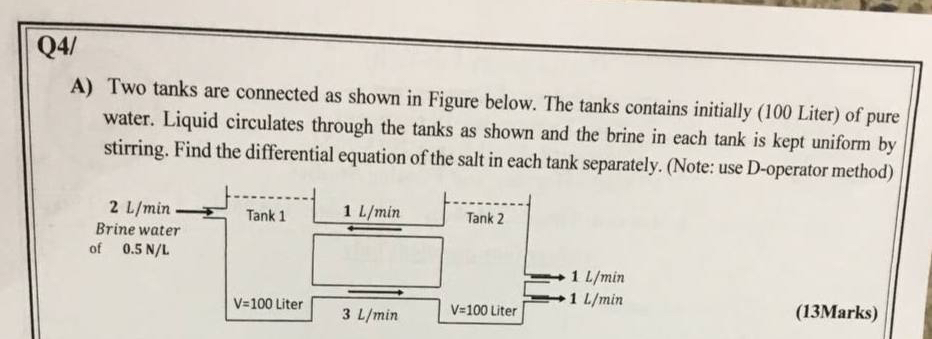 Solved Q4/A) ﻿Two tanks are connected as shown in Figure | Chegg.com