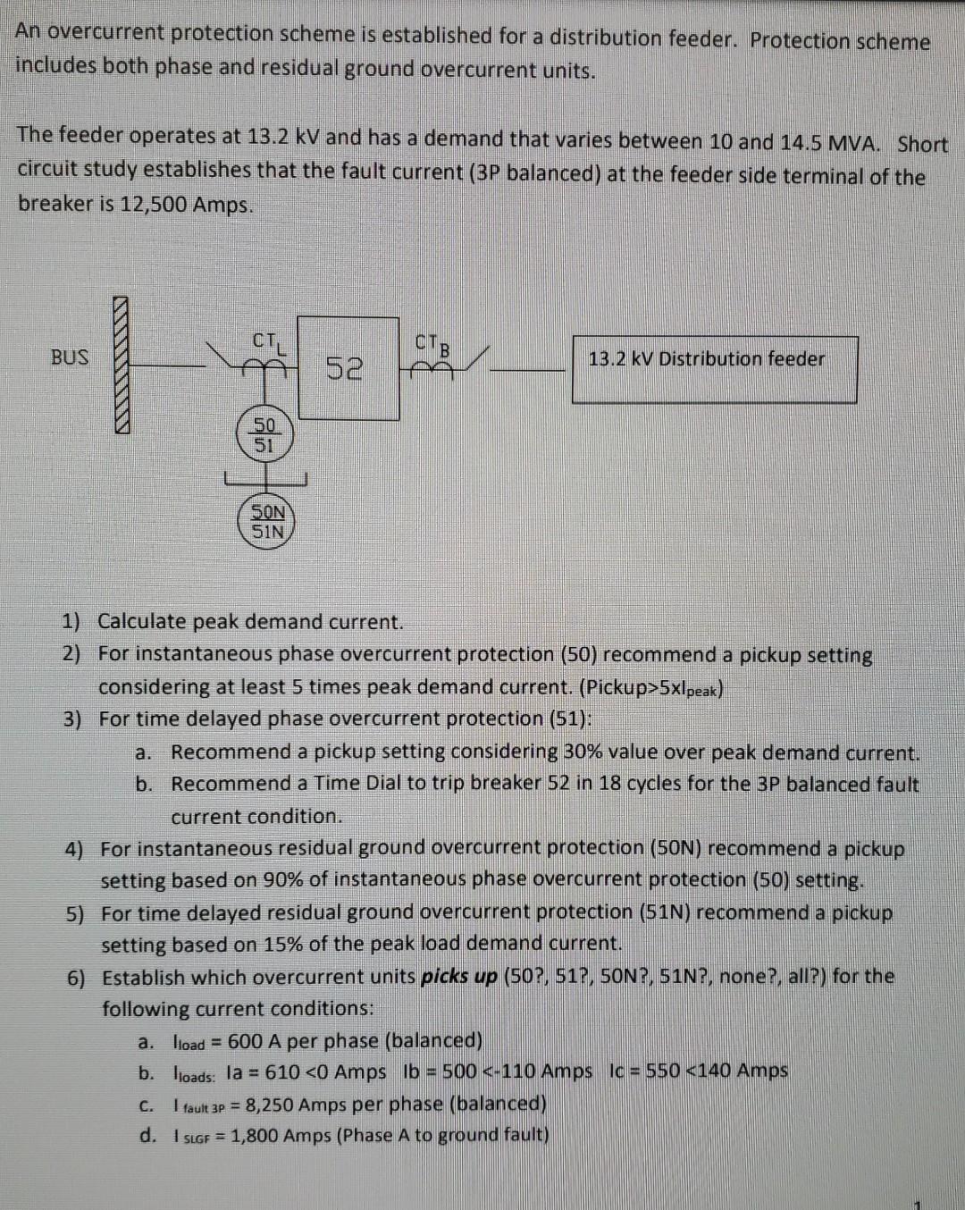 Solved An overcurrent protection scheme is established for a | Chegg.com