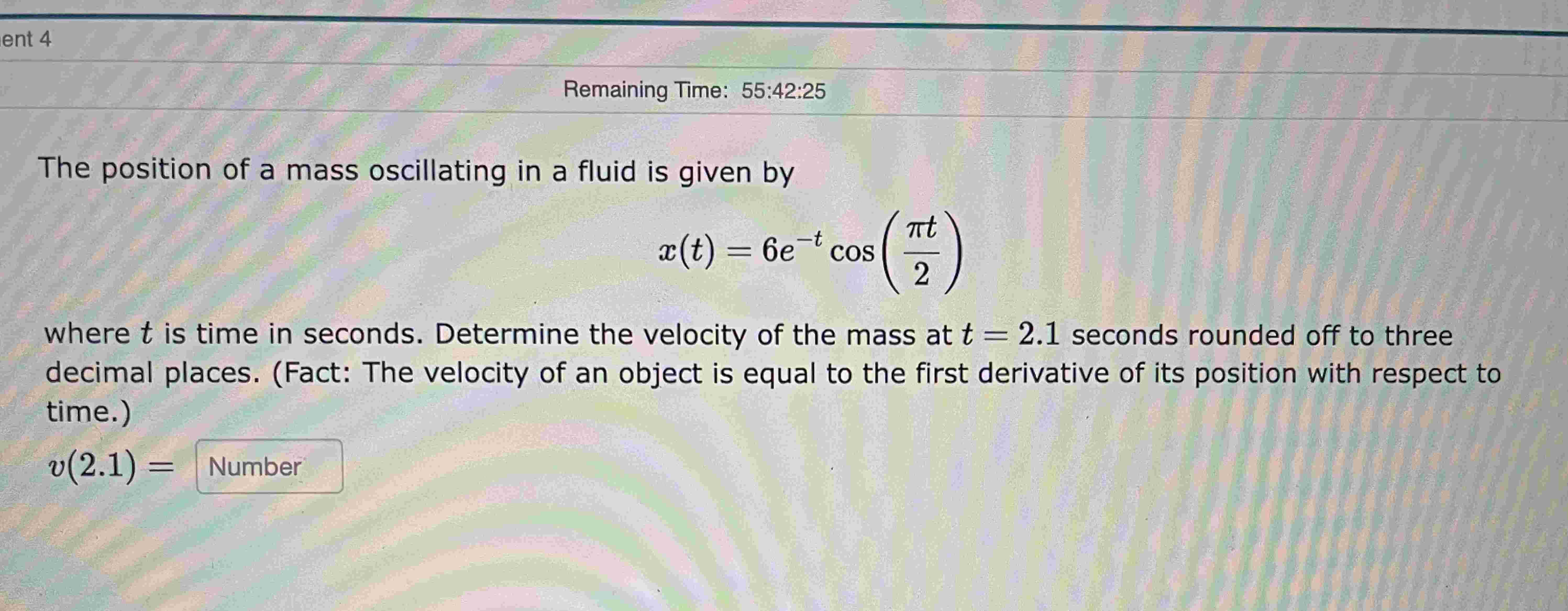 Solved The position of a mass oscillating in a fluid is | Chegg.com