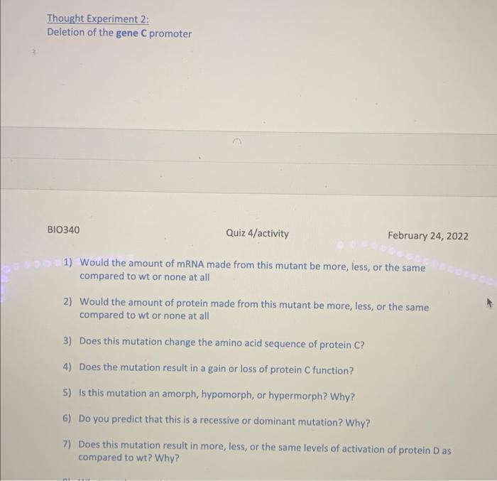 Solved Thought Experiment 1: A single nucleotide insertion | Chegg.com